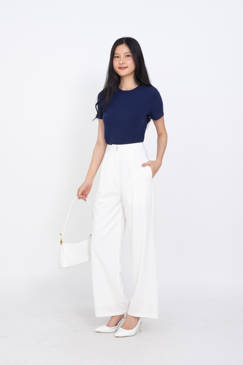 Dora Round Neck Basic Ribbed Top in Navy | 3INUTE