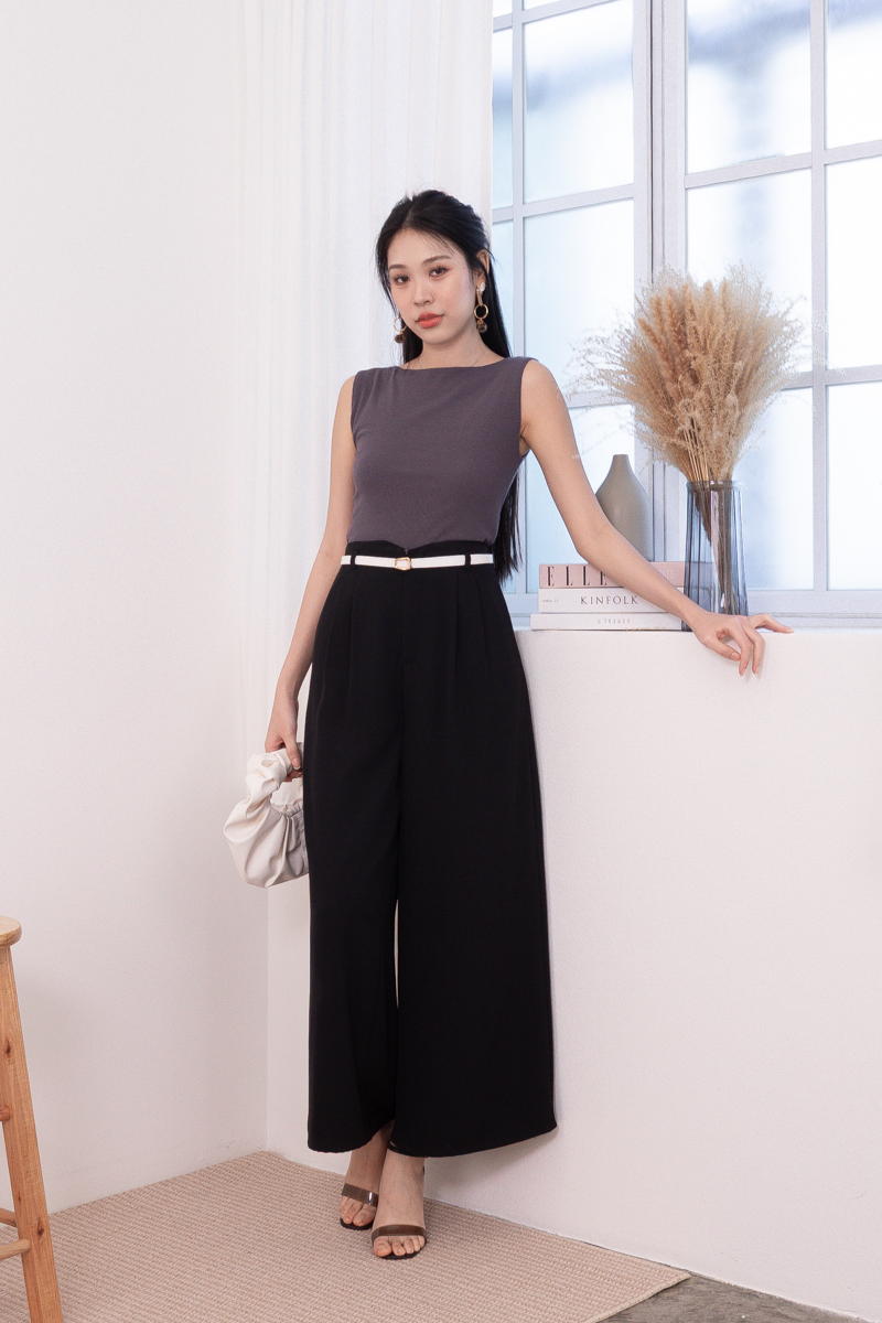 Mavis Angular Waist Work Pants in Black | 3INUTE